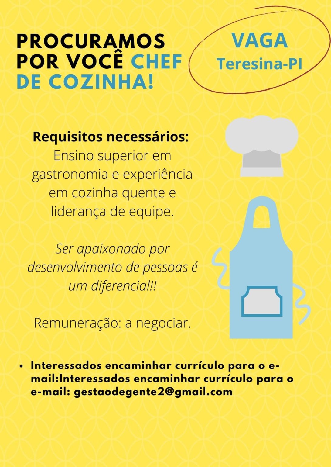 Chef de Cozinha | Teresina – PI | 01 vaga(s) | Themos Vagas | Empregos ...